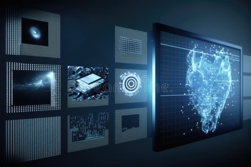 Screens with Data Processing and Circuit Board, Created Using ...