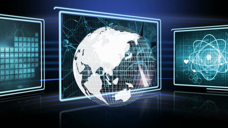 Screens with Data Processing and Spinning Globe Stock Footage - Video ...