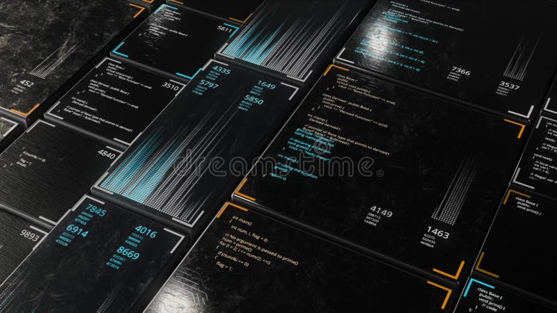 Screens Of Programming Code On Black Background Seamless Loop Animation Stock Footage Video