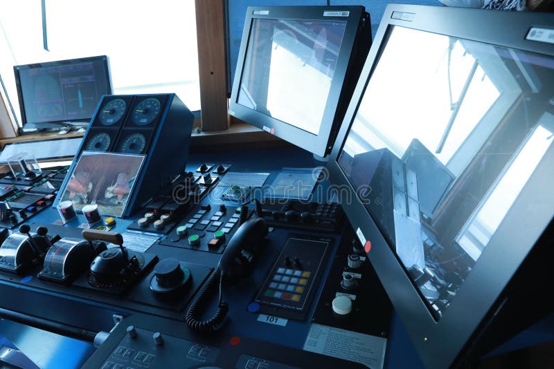 Screens and Radars on Command Bridge in Cruise Ship Stock Image - Image ...