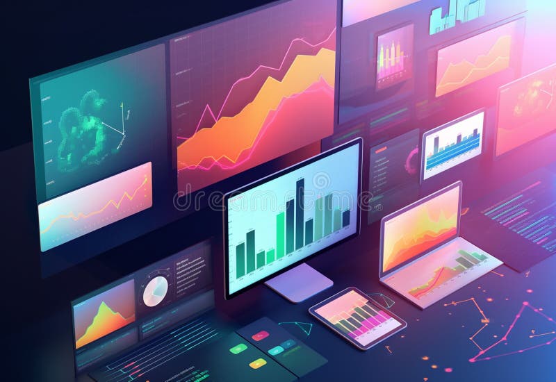 Screens With Variety Modern Data Analytics Statistics Information Business Technology Stock