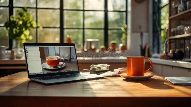 Screensaver Computer on Kitchen Table Stock Illustration - Illustration ...