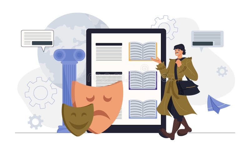 Screenwriter Man Concept. Young Guy Near Scenario and Comedy Masks ...