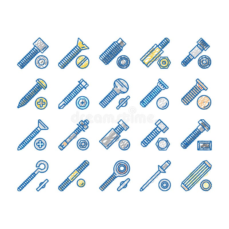 And Bolt Building Accessory Icons Hand Drawn Stock Vector ...