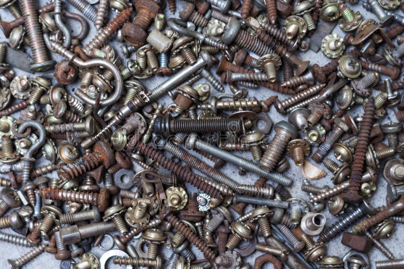 Screw-bolts and Nuts Background. Top View, Horizontal Stock Photo ...
