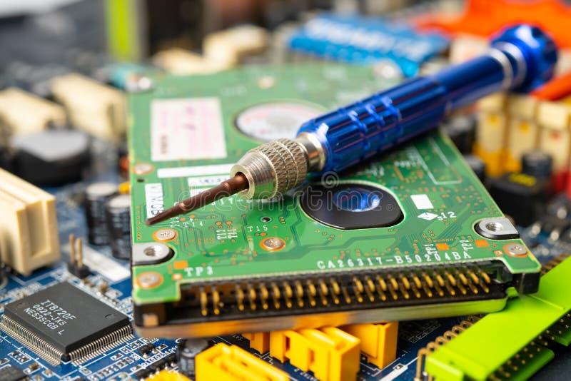On the Computer Main Board Computer Hardware. Stock Image - Image of ...