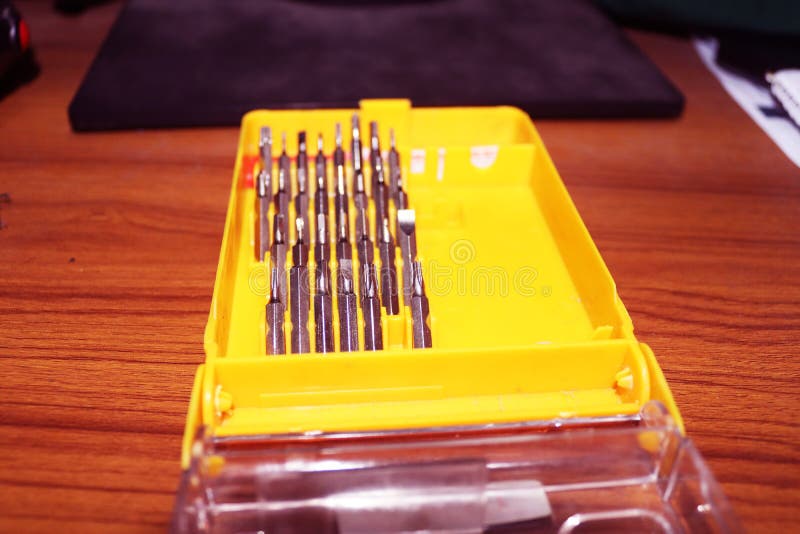 Driver Set on Yellow Box.Interchangeable Screwdriver Set with Different ...