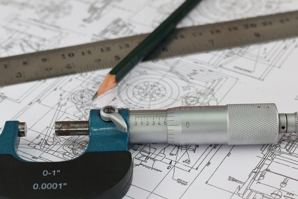 Micrometer on Blueprint Horizontal. Stock Image - Image of graphics ...