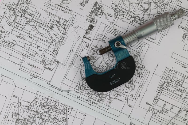 Micrometer on Blueprint Horizontal. Stock Photo - Image of precision ...