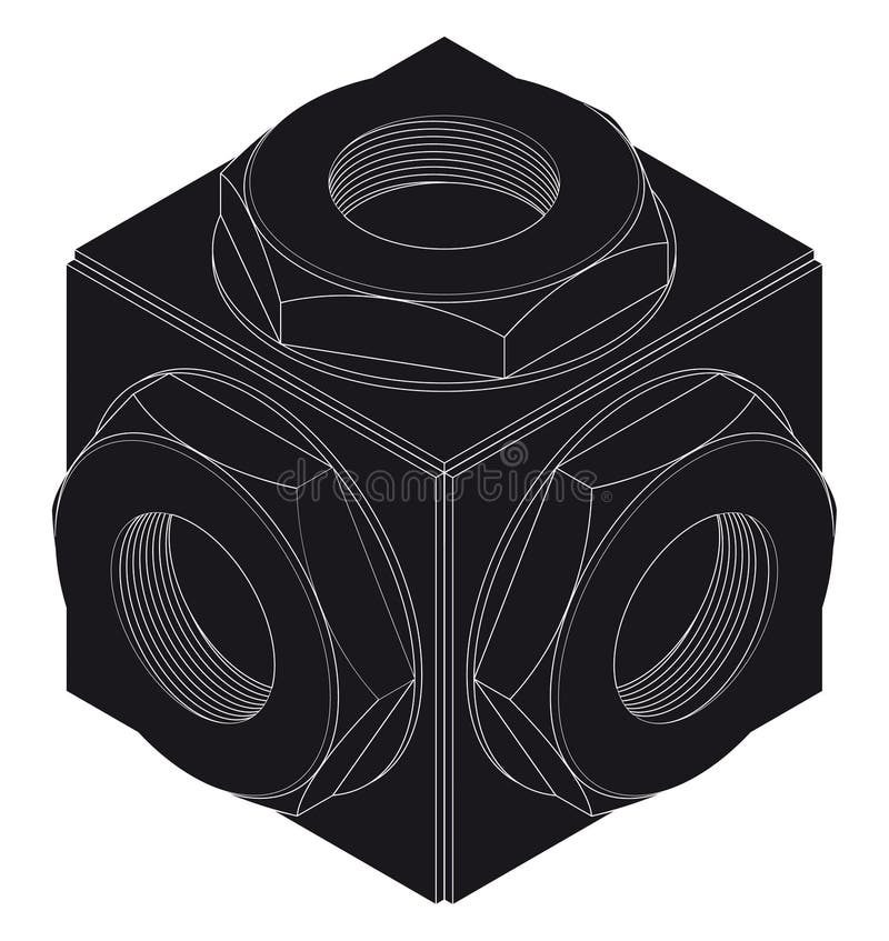 Screw-nut, Isometric Projection, Engineering Graph Stock Illustration ...