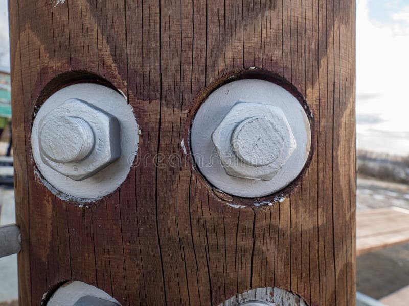 And Nut with Metric Thread. Wooden Poles Used in Construction Stock ...