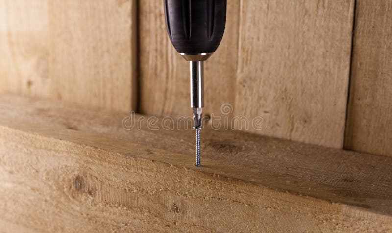 Screwed with Drill into Wooden Board Stock Photo - Image of home ...
