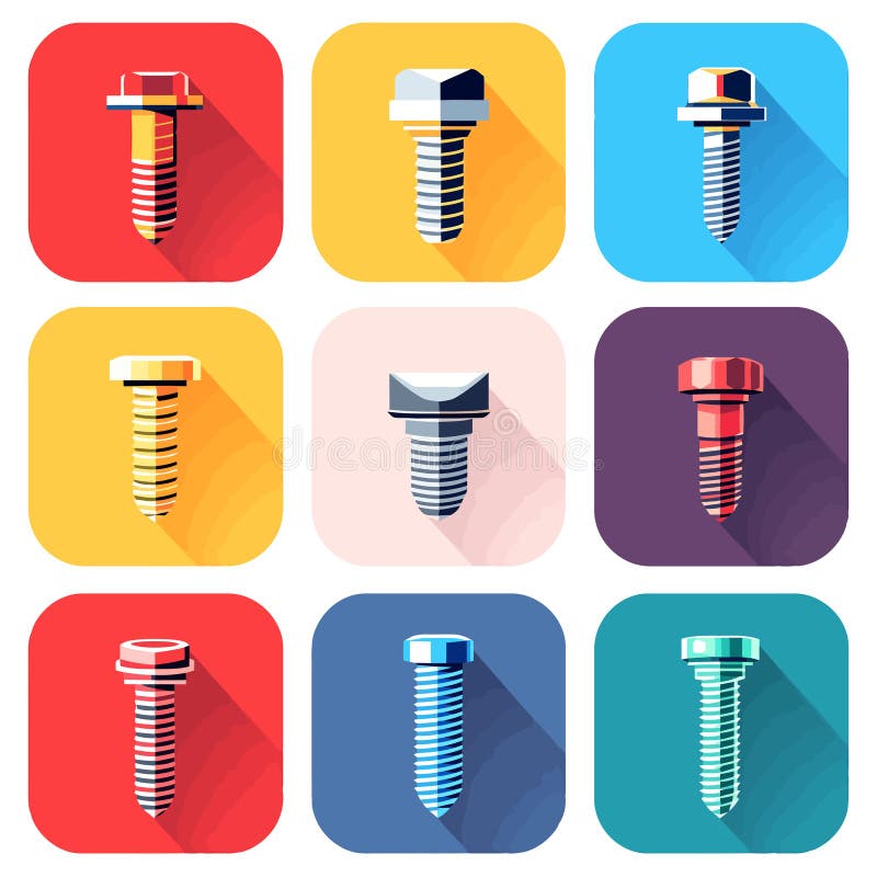 Screws Flat Icons Set Vector Stock Vector - Illustration of handle ...