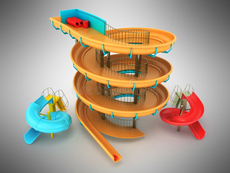 Water Slides Red Blue Orange 3d Rendering on Gray Backgrou Stock ...