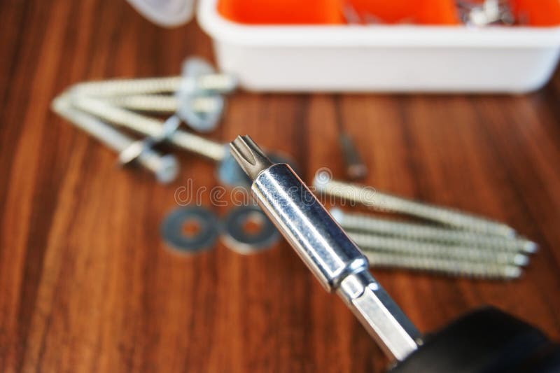 Screwdriver Bit and Adapter, Close-up. Construction and Assembly. Stock ...