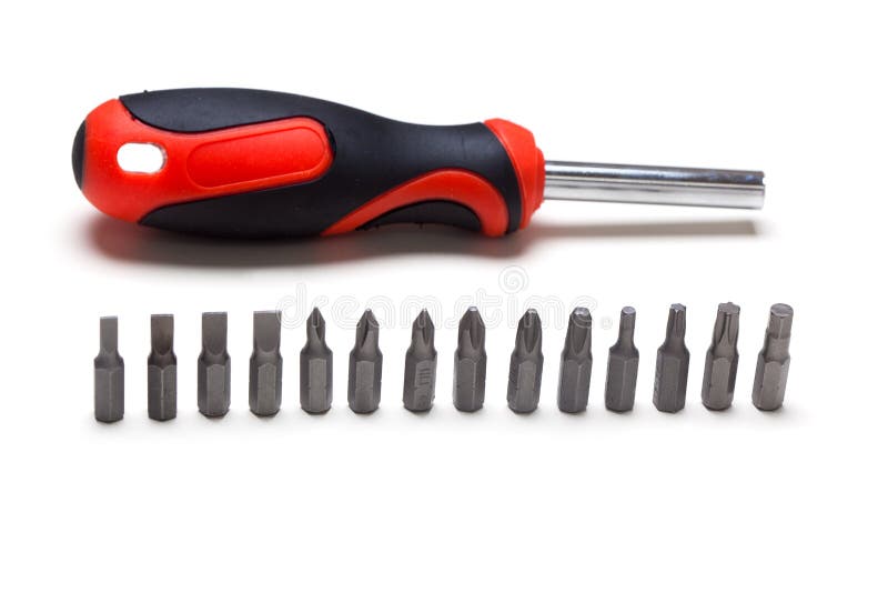 Screwdriver Bit Set and Handle Stock Photo - Image of household ...