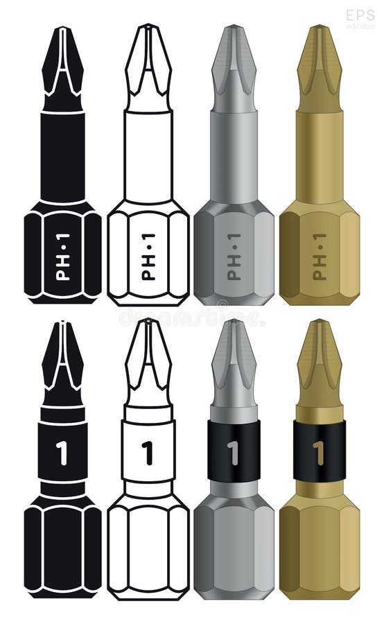 Screwdriver Bits. Impact Driver Bits. Isolated Silhouette and Outline ...