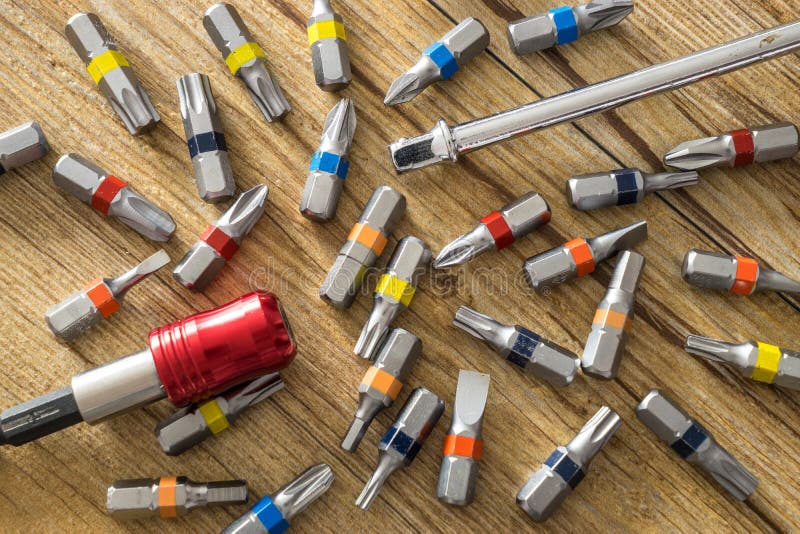 Screwdriver with Color Bits Stock Photo - Image of bolt, construction ...