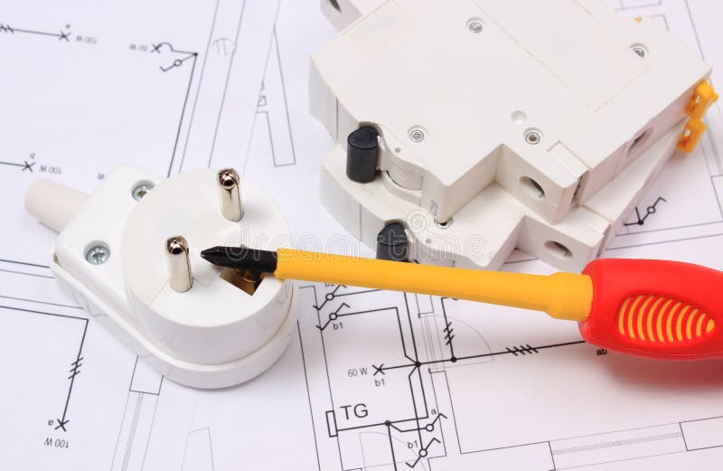 Electric Fuse and Plug, Electrical Box on Construction Drawing Stock ...