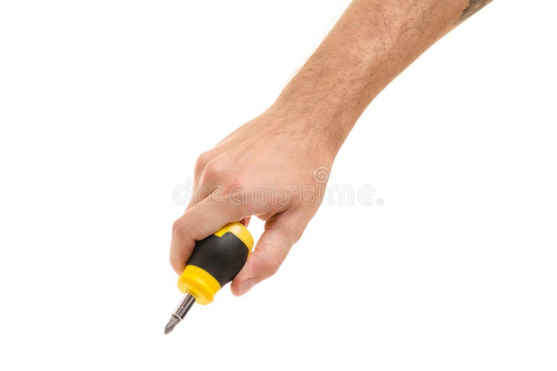 Screwdriver in hand stock image. Image of chrome, macro - 106028877