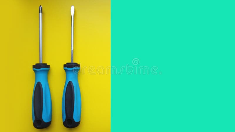 Screwdriver Isolated on Bright Background. Top View of Blue Handle ...