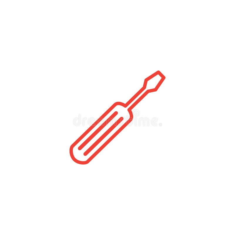 Screwdriver Line Red Icon on White Background. Red Flat Style Vector ...