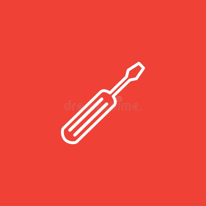 Screwdriver Line Red Icon on White Background. Red Flat Style Vector ...
