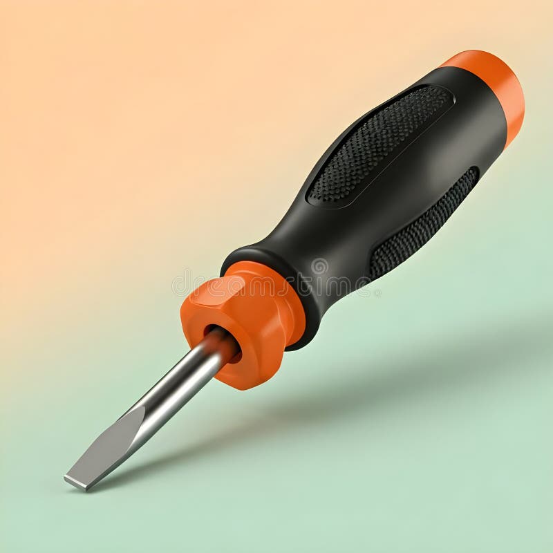 Screwdriver with Orange and Black Handle Lying on Gradient Background ...