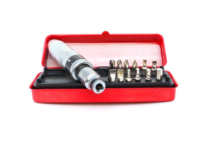 Screwdriver in Red Box on Isolated Stock Image - Image of black ...