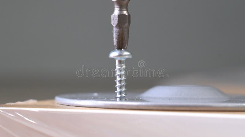 Screwdriver Screwing the Screws into the Table Leg Support. Stock Photo ...