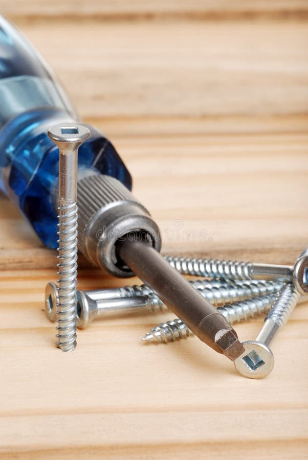Bunch of Screws on Wood Planks Stock Photo - Image of equipment ...