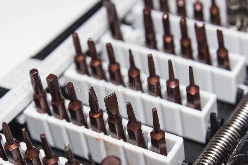 Screwdriver with a Set of Bits for Small Tasks Stock Photo - Image of ...