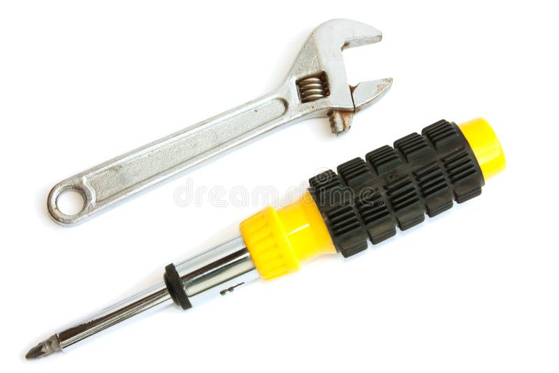 Screwdriver and a wrench stock image. Image of builder - 18155217