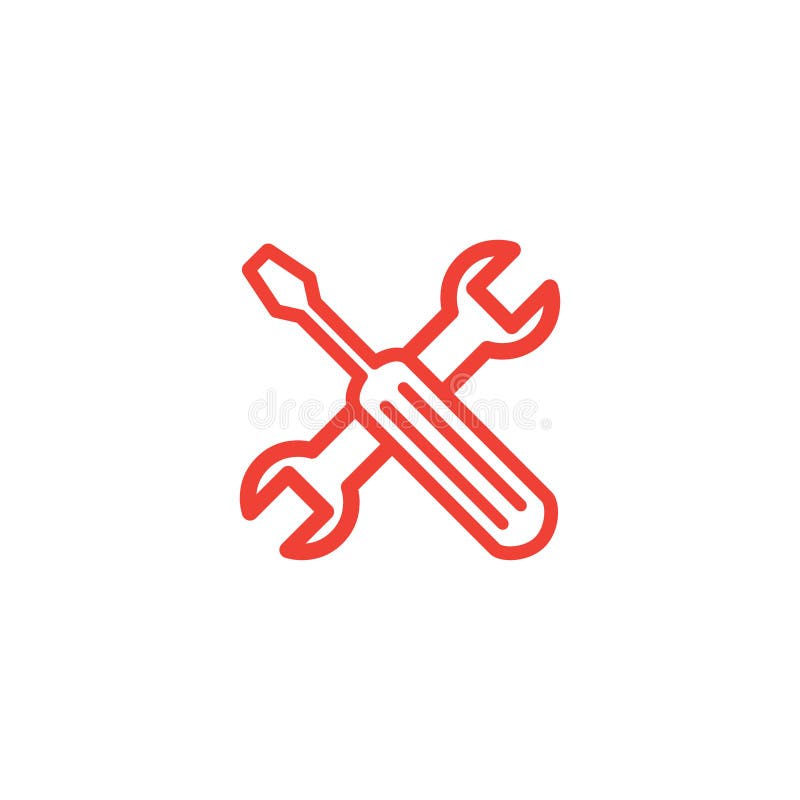 Screwdriver and Wrench Line Red Icon on White Background. Red Flat ...