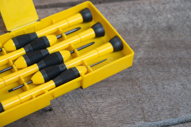 Screwdriver yellow box set stock photo. Image of driver - 122963464