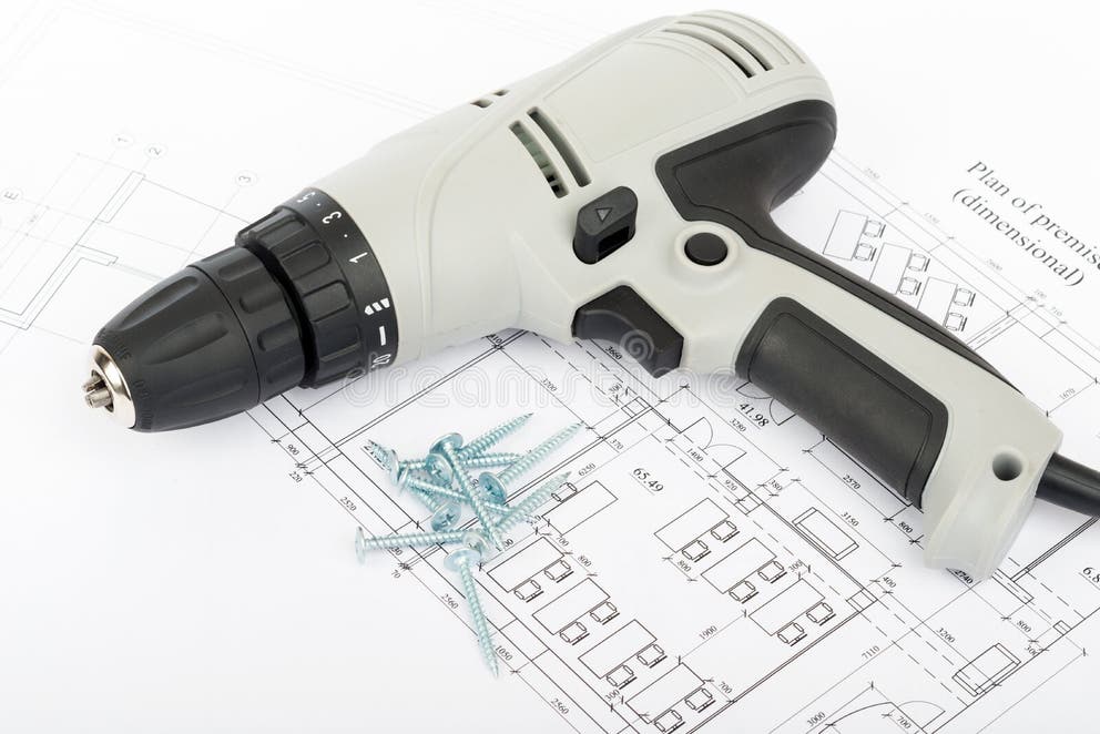 Screwer on Draft with Screws Stock Image - Image of tool, drawing: 60116641