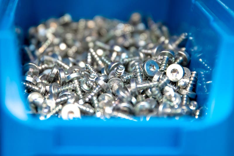 Screws in Blue Box for Joining Materials Stock Image - Image of ...