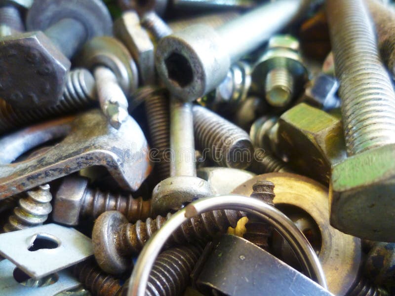 Screws, Bolts, Nuts and Washers Closeup in the Garage Stock Image ...
