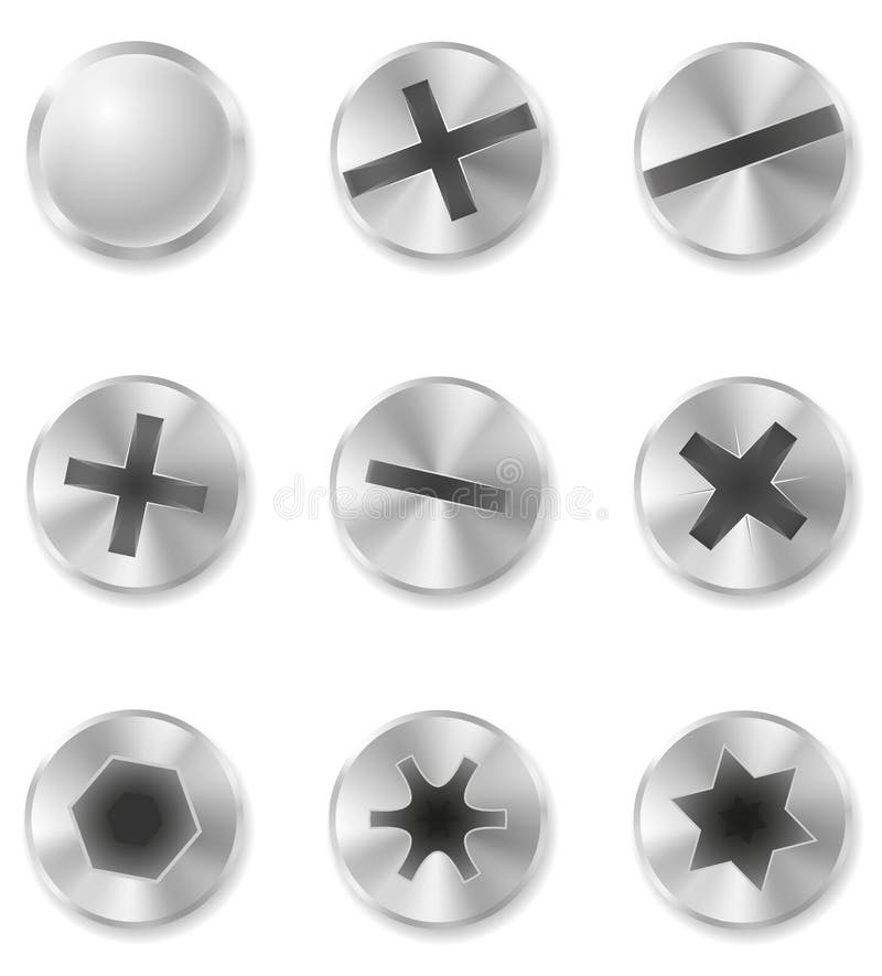 Steel Screws, Nuts, Bolts, Rivets Heads Vector Set Stock Vector ...