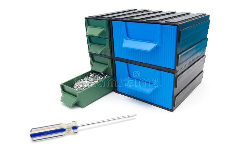 Screws box with drawers stock image. Image of home, green - 8766387