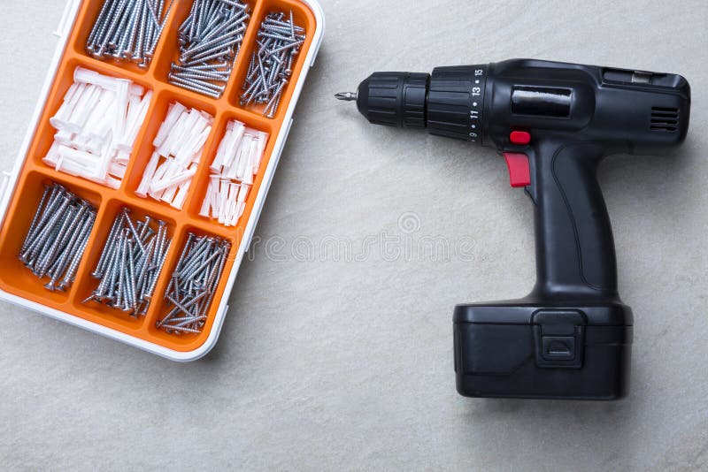 Screws box and screwdriver stock image. Image of black - 52445815