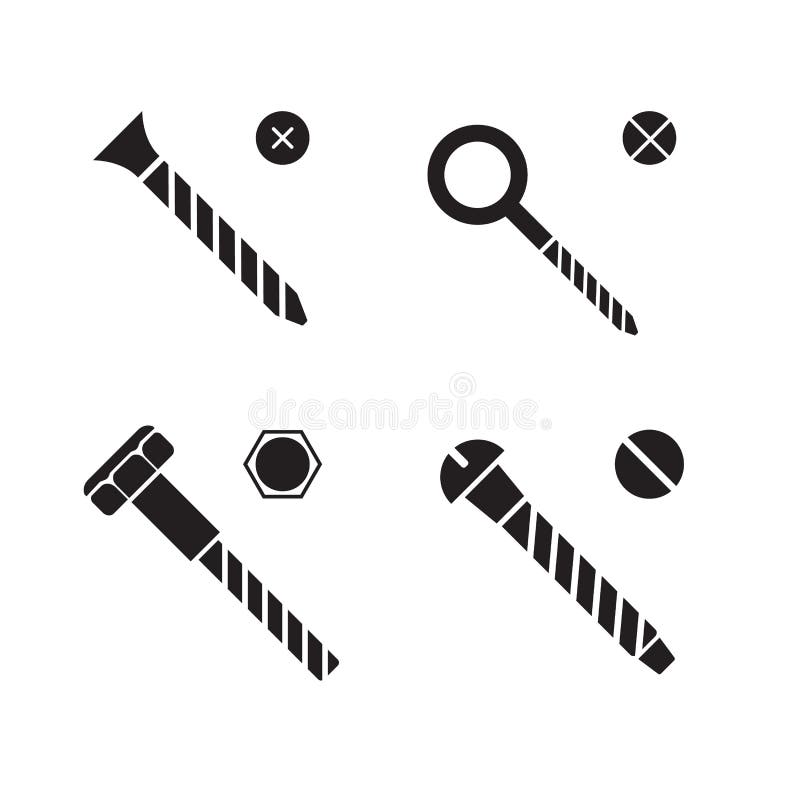 Screws, Nuts and Rivets Icons Stock Illustration - Illustration of ...