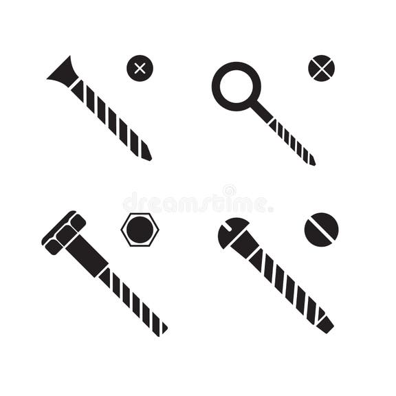 Screws, Nuts and Rivets Icons Stock Illustration - Illustration of ...