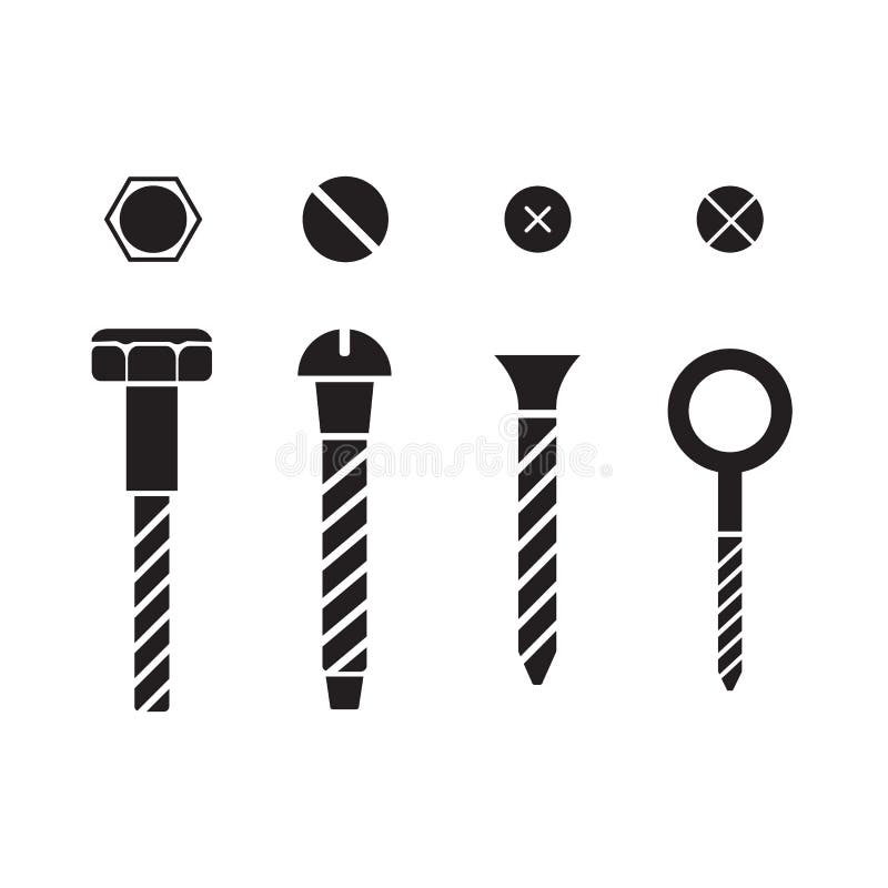 Screws, Nuts and Rivets Icons Set Stock Illustration - Illustration of ...