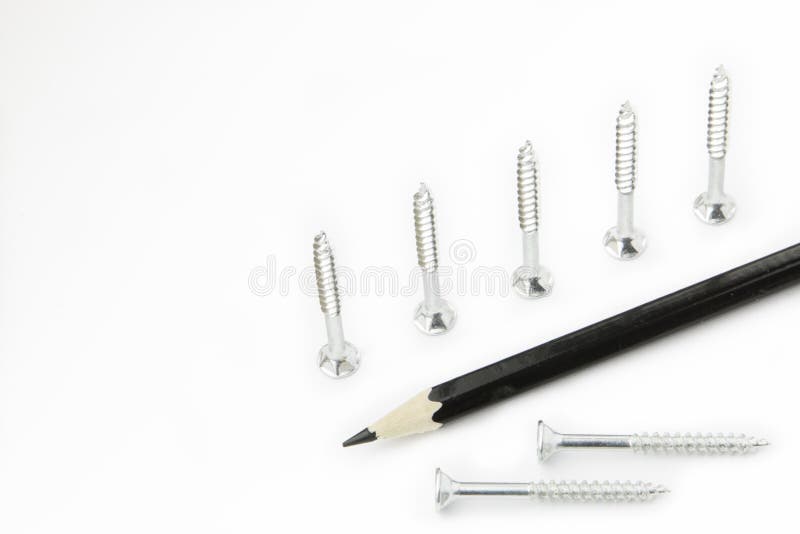 Screws and Pencil on a White Background Stock Image - Image of drill ...