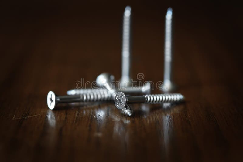 Screws on Wood Tabletop Workbench for Fixing Stock Image - Image of ...