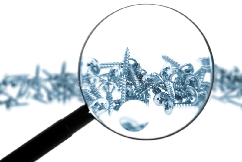 Screws in a Row Examined through Magnifying Glass Stock Photo - Image ...