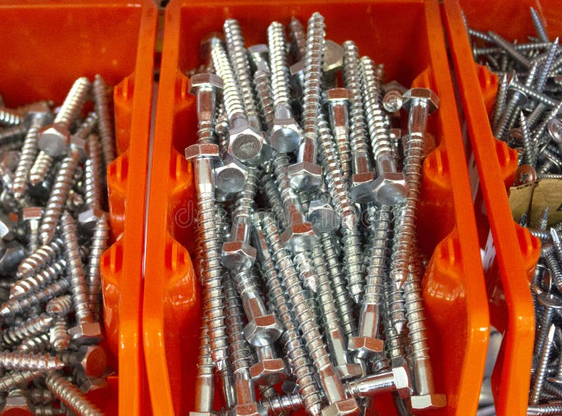 Screws in the storage box. stock image. Image of hardware - 140311499