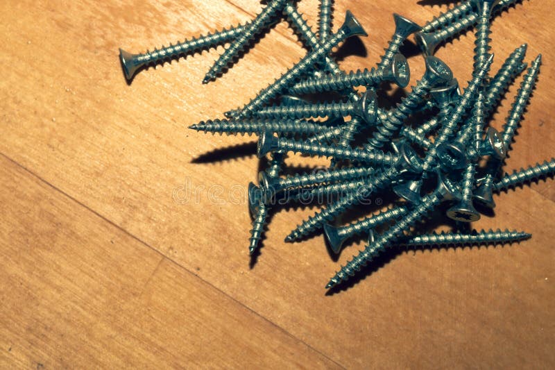 Screws on a Wooden Background.working Tools Stock Photo - Image of ...