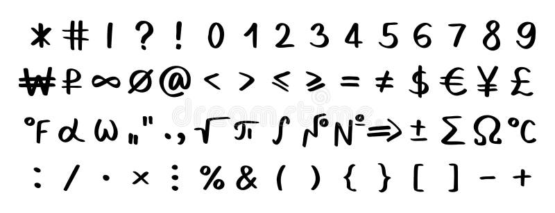 Scribble Black Special Math Symbols, Numbers and Signs. Symbols are ...